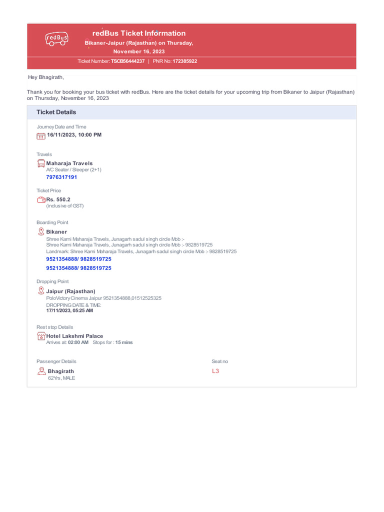 Redbus Ticket Information | PDF | Bus | Service Industries