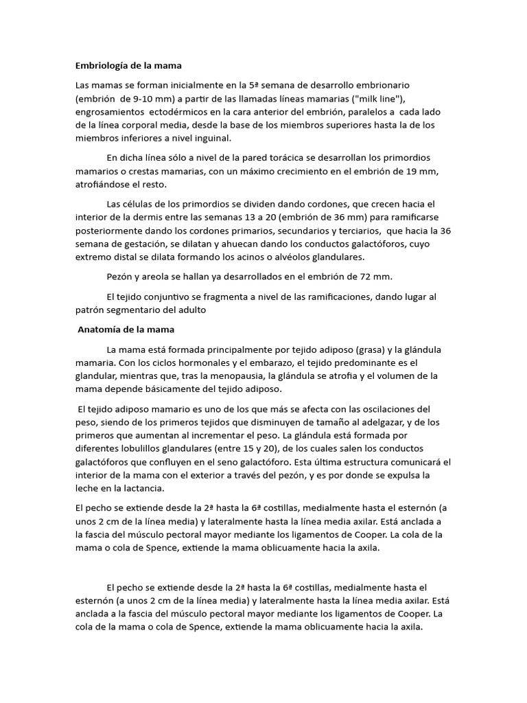 Embriología, Anato, Fisio de La Mama | PDF | Pecho | Anatomía