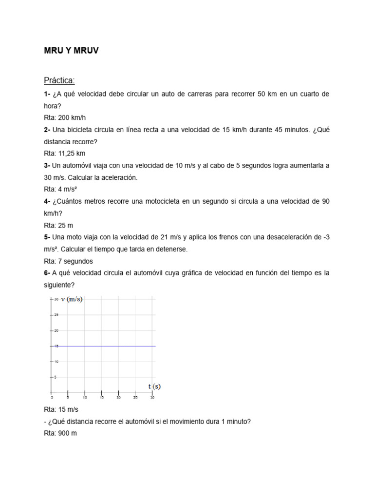 Practica Mru y Mruv | PDF | Velocidad | Aceleración