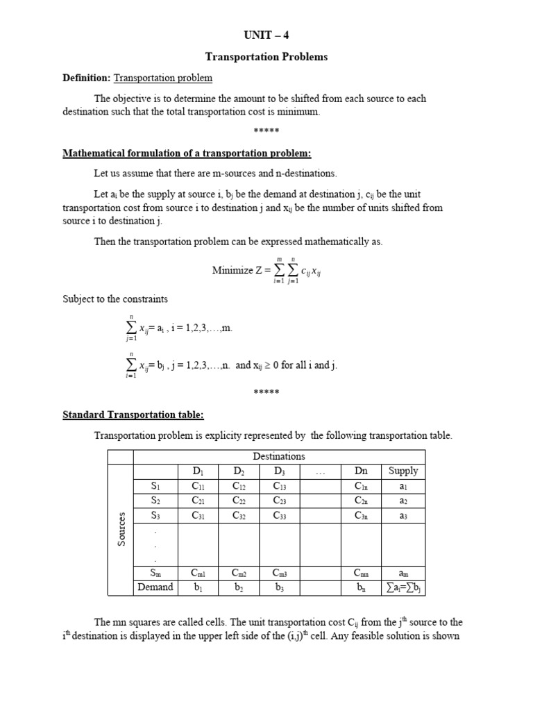 Transportation Problem Unit-4 | PDF | Mathematical Optimization | Computer Science