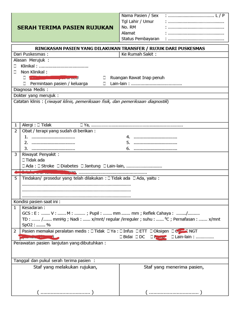 Form Serah Terima Pasien Pdf