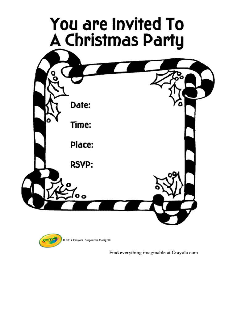 Christmas Party Invitation - Candy Canes Coloring Page - Crayola | PDF