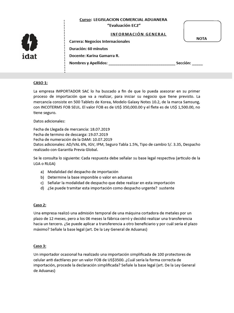 EC2 - Prueba 2 | PDF | aduana | Business