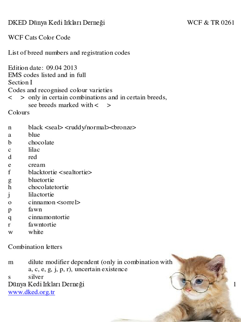 WCF Color Code Tr0261 A | Download Free PDF | Cats | Animal Breeding WCF Color Code Tr0261 A | Download Free PDF | Cats | Animal Breeding