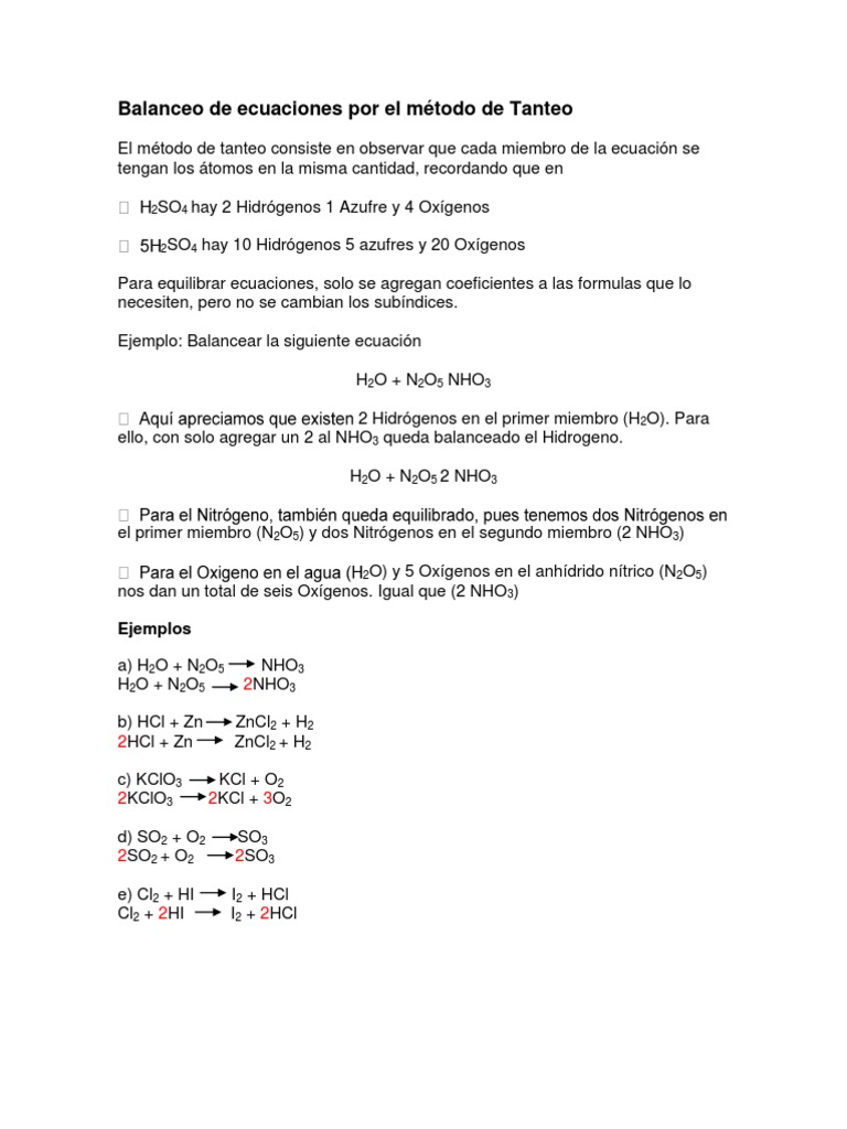 Balanceo de Ecuaciones Por El Método de Tanteo | PDF | Redox | Sal ...