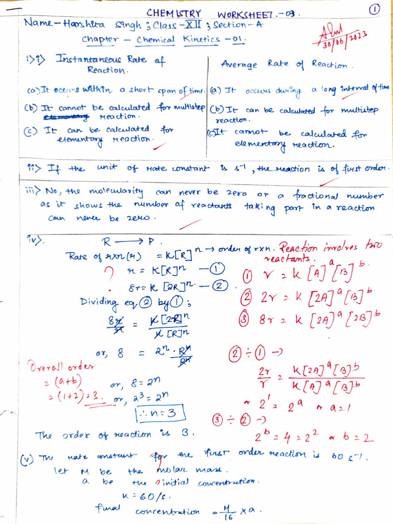 Chemistry Kinetics Worksheet | PDF | Chemical Reactions | Chemical ...