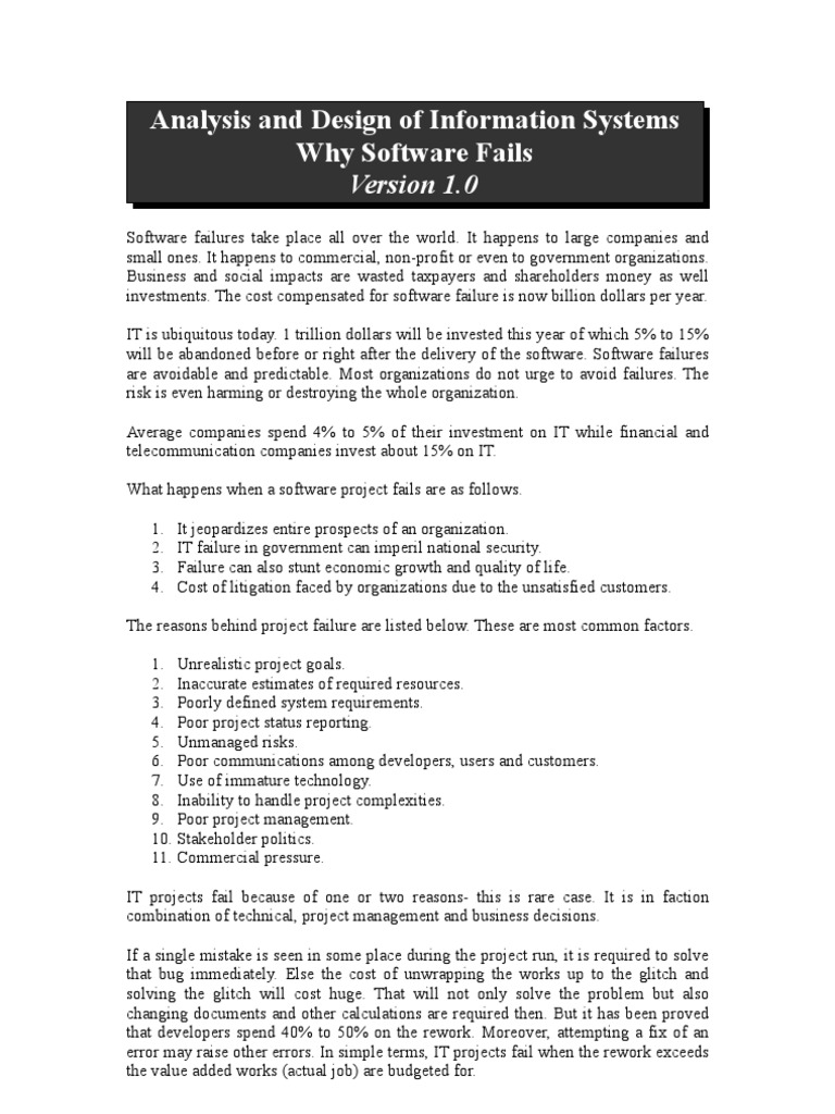 Causes of Software Project Failure | PDF | Project Management | Risk ...