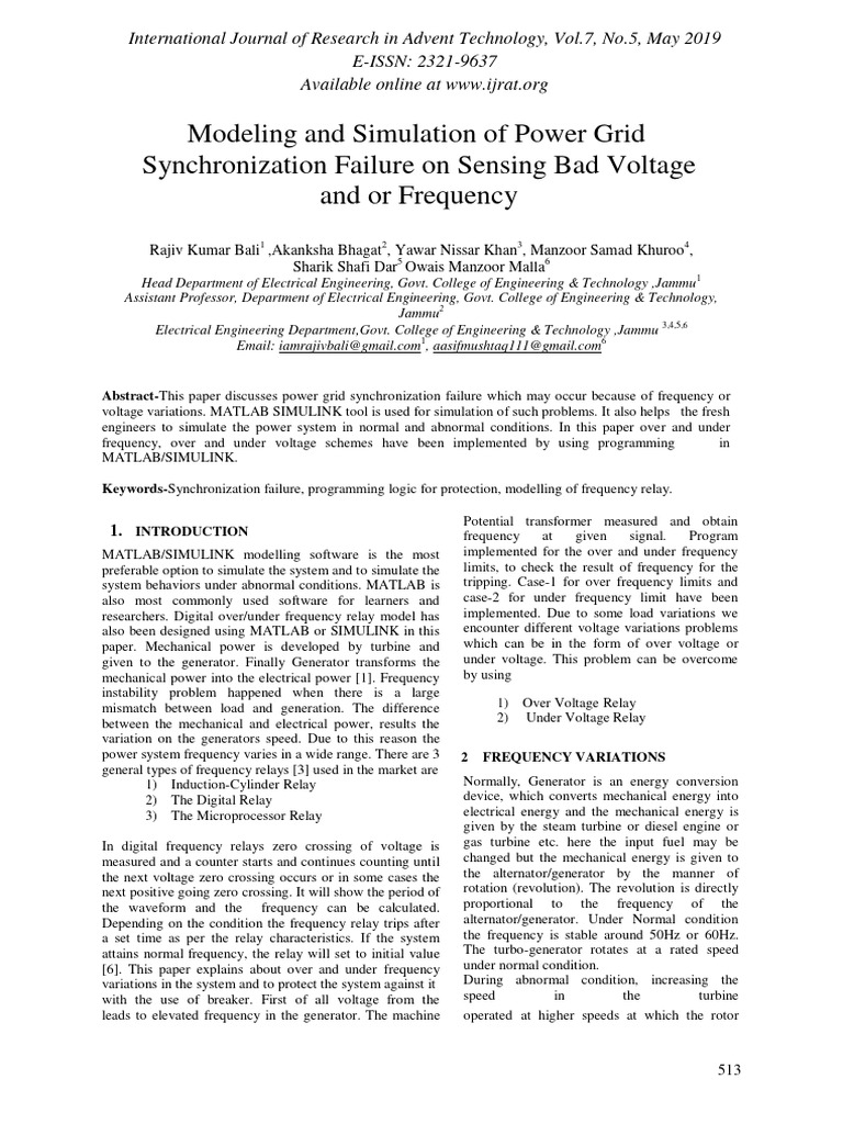 Simulation of Grid Synchronisatio Failure Detection in Simulink | PDF | Electric Generator | Relay