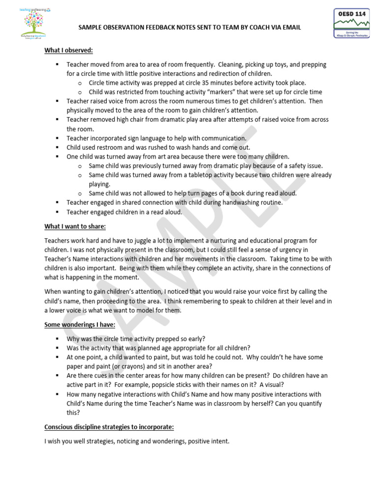 Sample Coach Observation Feedback Email | PDF | Human Communication ...