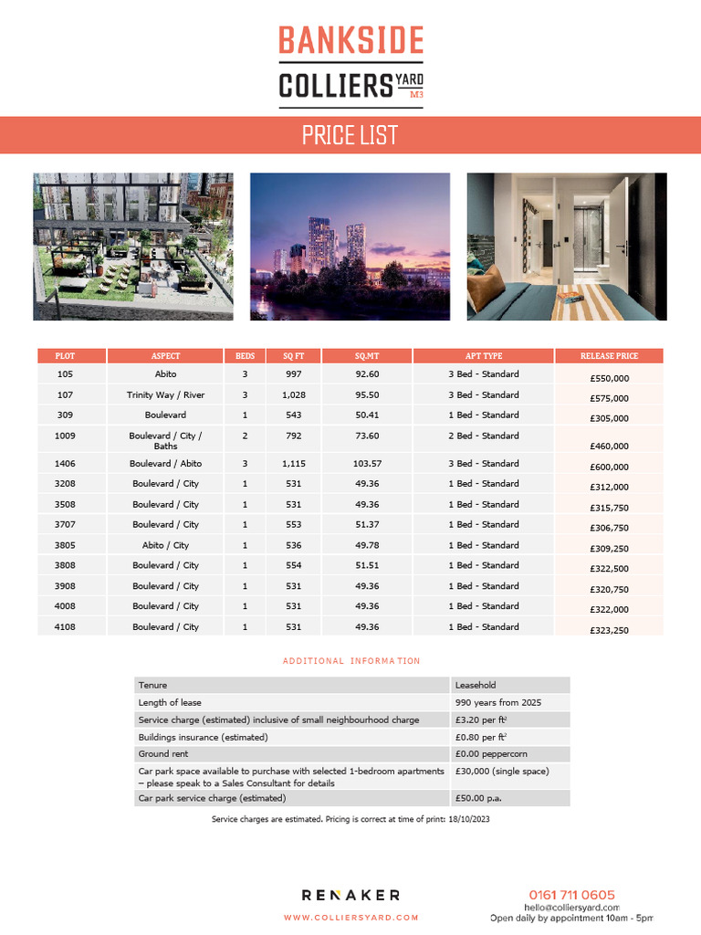 Bankside, Colliers Yard Availability 18102023 | PDF | Private Law ...