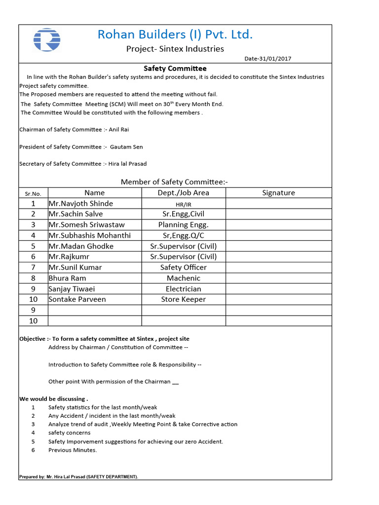 Safety Committee Meeting - Circular | PDF