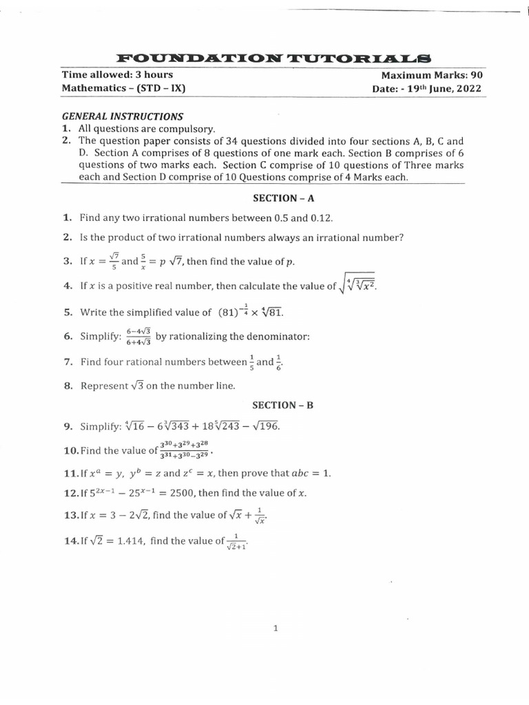 Full Length Test On Number System | PDF