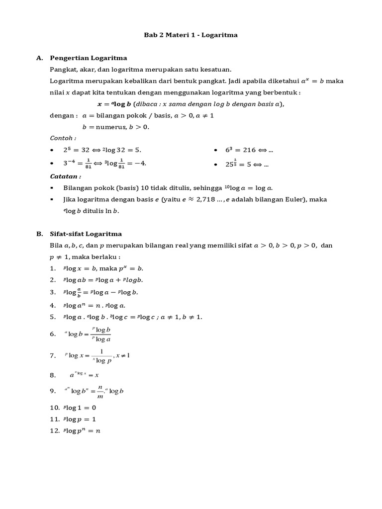 Minat Bab 2 Materi 1 - Sifat-Sifat Logaritma | PDF