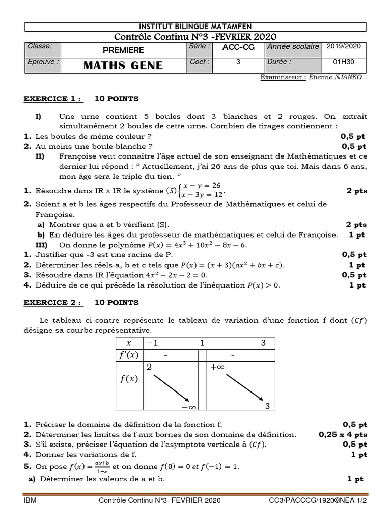 Contrôle Continu N°3 | PDF | Concepts mathématiques | Géométrie