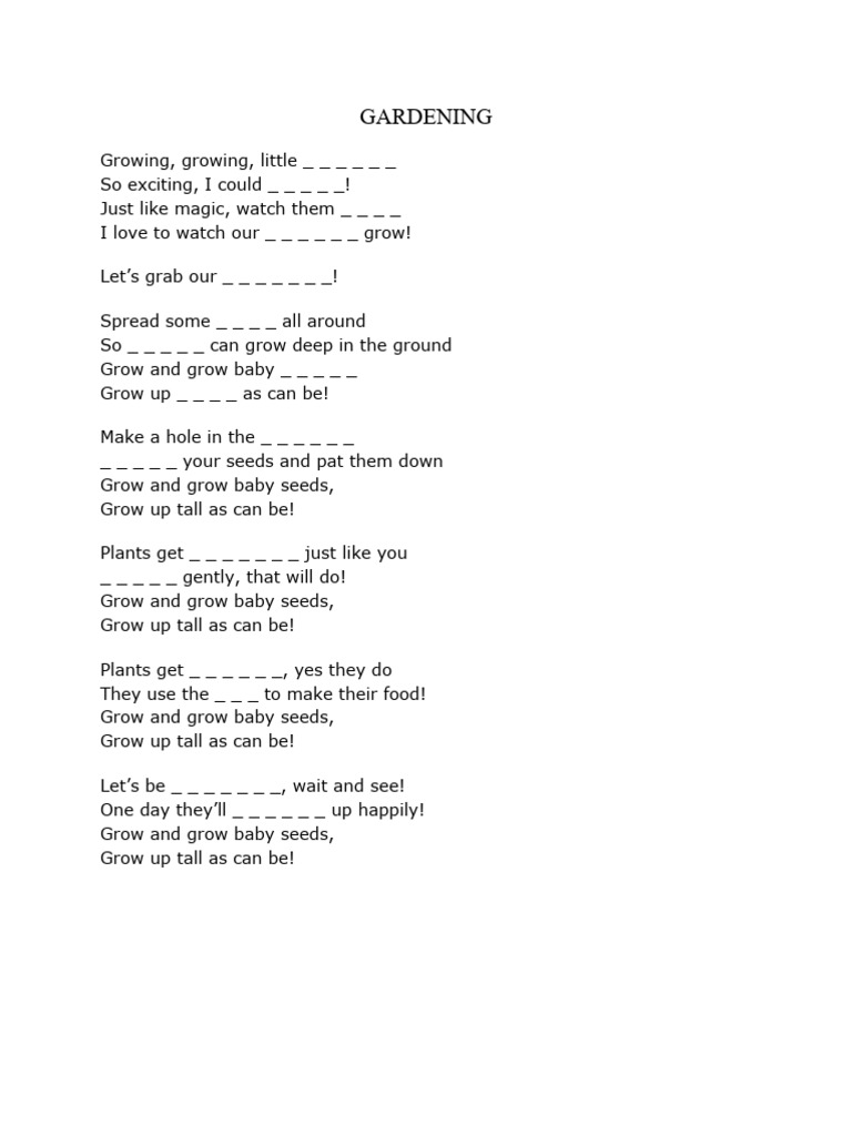 Growing Seeds: A Fun Gardening Song | PDF | Home & Garden | Wellness