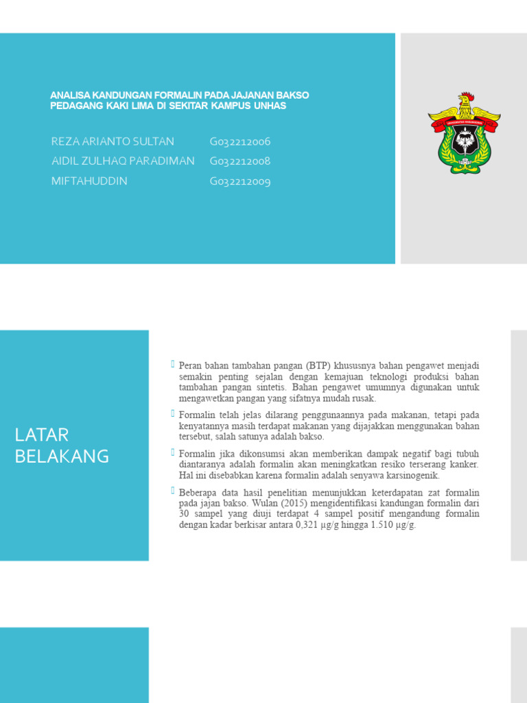 Analisa Kandungan Formalin Pada Jajanan Bakso Pedagang Kaki | PDF Analisa Kandungan Formalin Pada Jajanan Bakso Pedagang Kaki | PDF