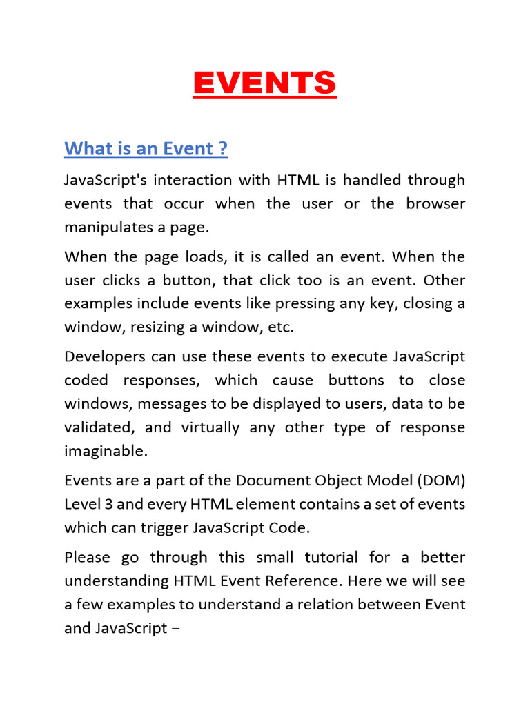 10 Events | PDF | Document Object Model | Html