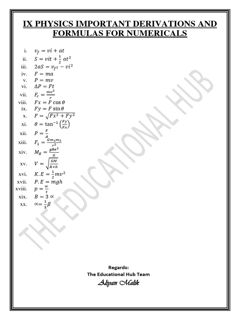 Important Derivations of Physics 2023 | PDF