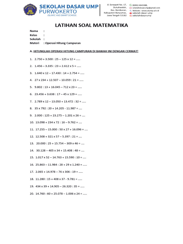Soal Latihan Operasi Hitung Campuran | PDF