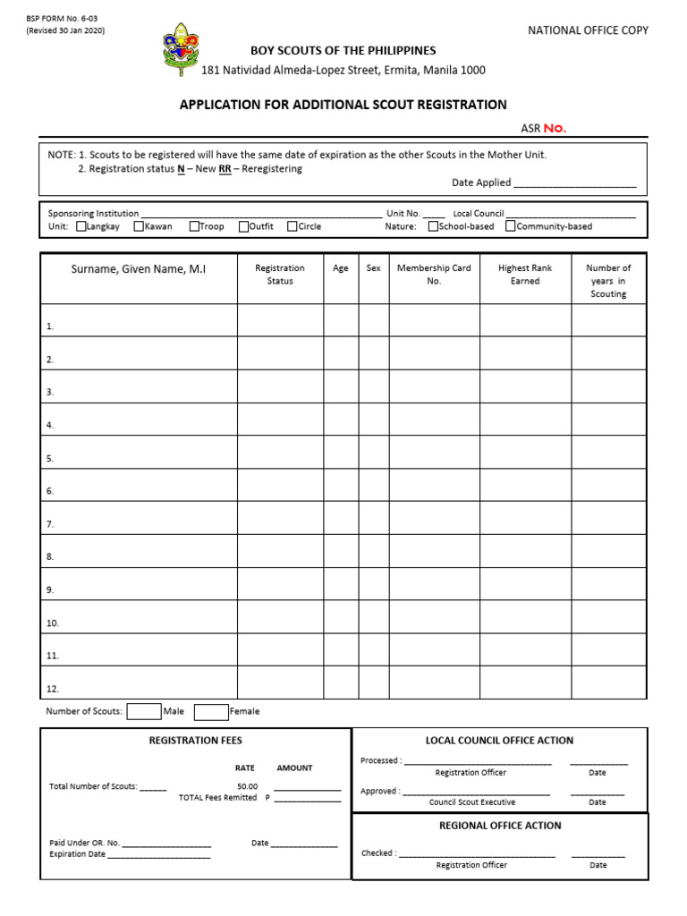 Application For Additional Scout Registration | PDF | Scouting | Youth ...