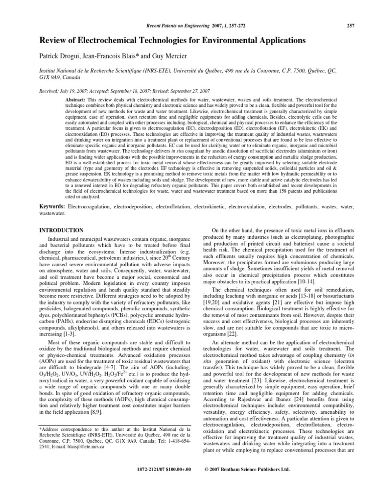 Electrochemical Technologies For Environmental Applications Drogui Et ...
