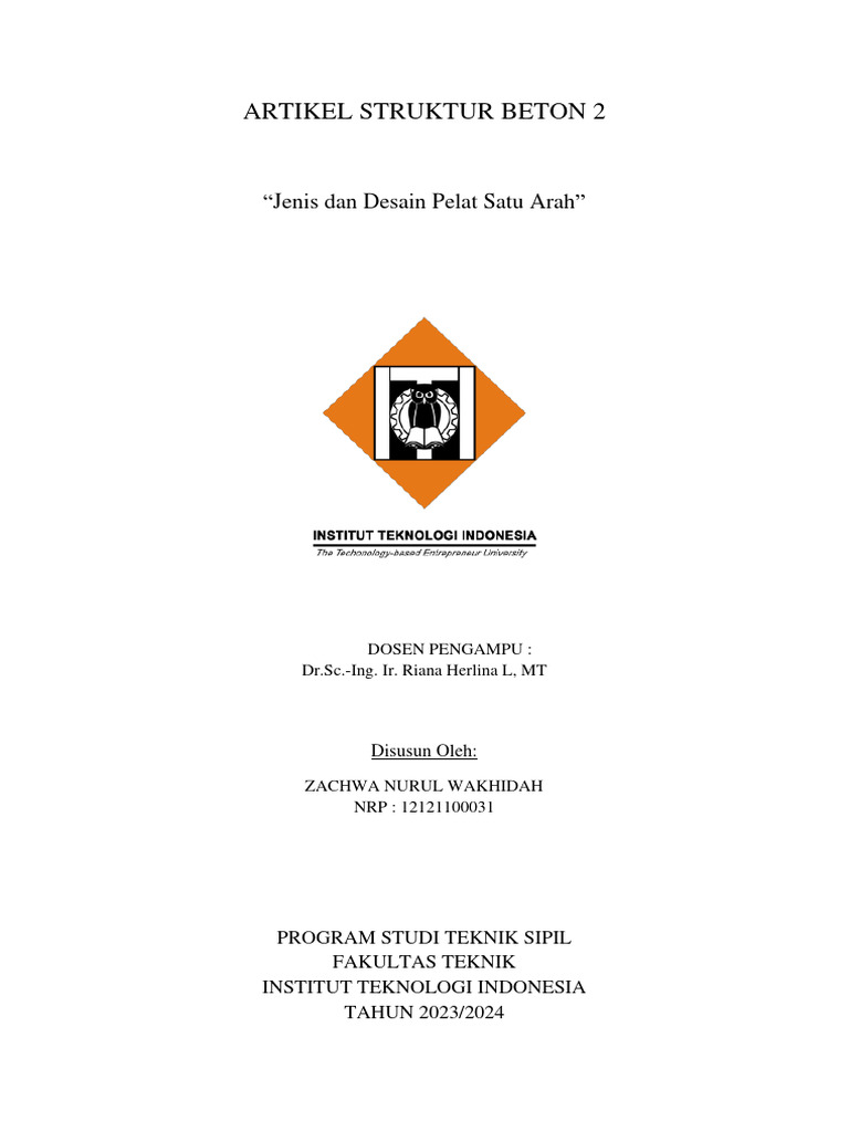 Tugas 1 - Artikel Jenis Desain Pelat 1 Arah - Zachwa Nurul Wakhidah ...