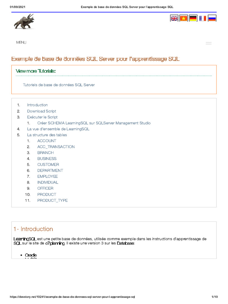 Exemple de Base de Données SQL Server Pour L - Apprentissage SQL | PDF
