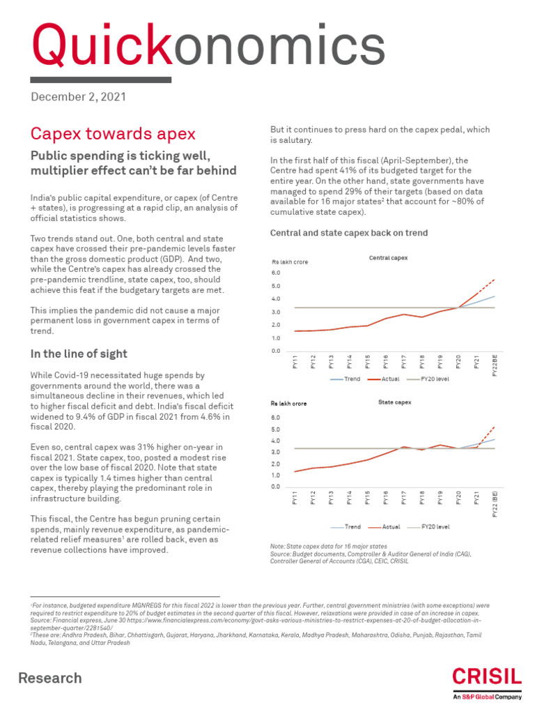 CRISIL Quickonomics - Capex Towards Apex | PDF | Fiscal Multiplier ...