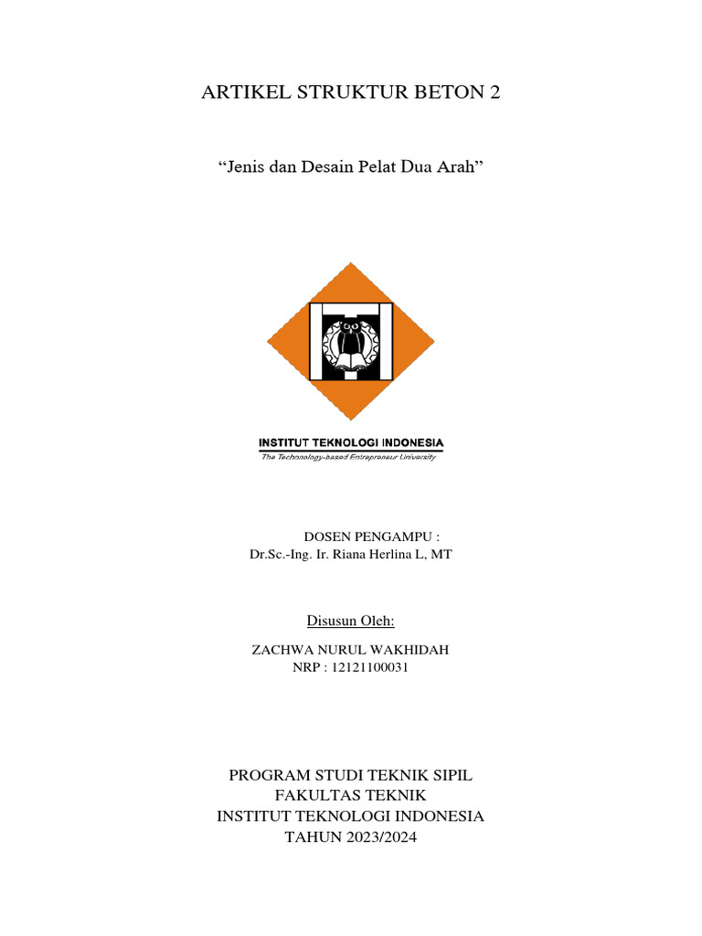 Tugas 2 - Artikel Jenis Desain Pelat 2 Arah - Zachwa Nurul Wakhidah ...