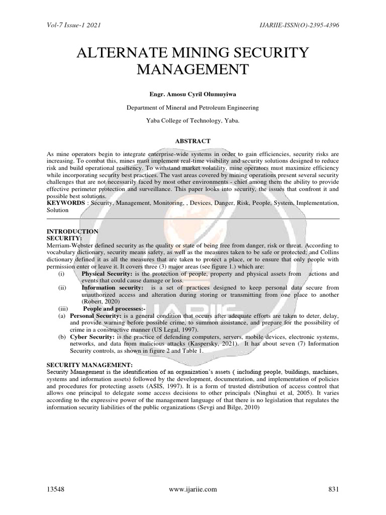 Alternate Mining Security Management Ijariie13548 | PDF | Mining ...