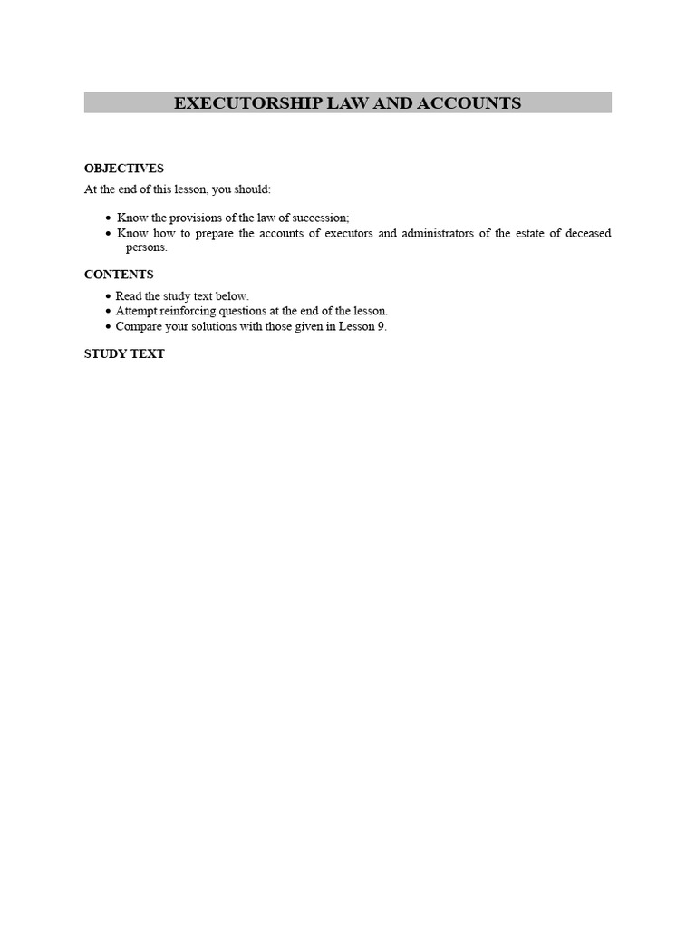 Executorship Law and Accounts | PDF | Will And Testament | Probate