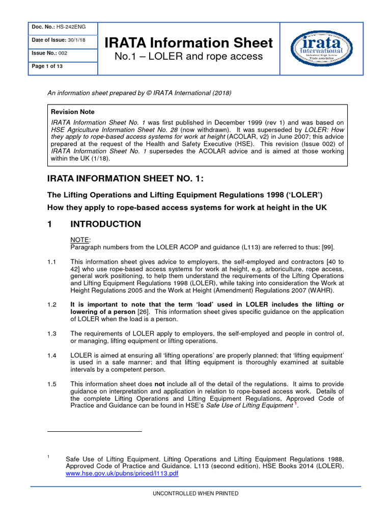LOLER Compliance for Rope Access | PDF | Safety