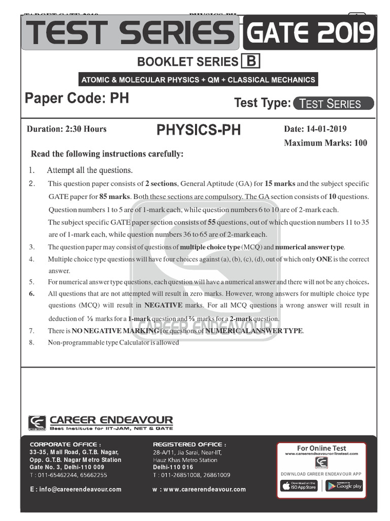 GATE Test Series 1 | PDF | Gases | Photon