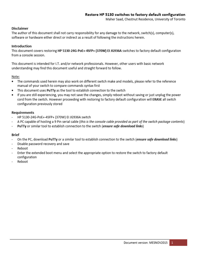 Msaad HP5130 Factory Default | PDF | Booting | Command Line Interface