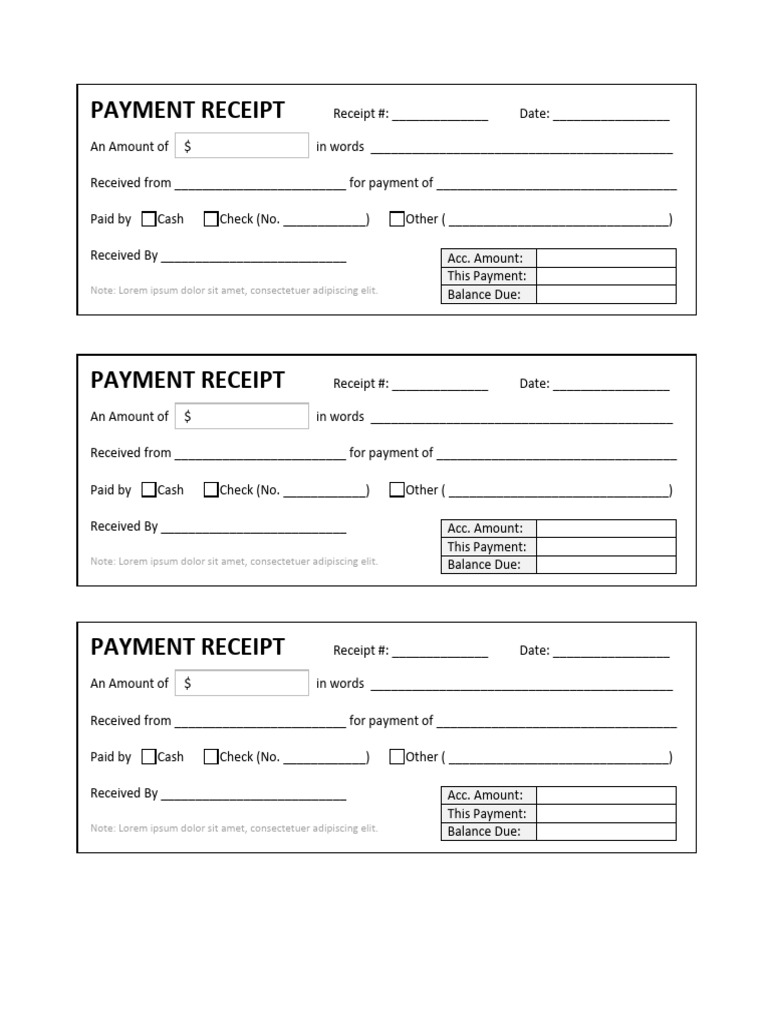 Cash Payment Receipt Template | PDF | Finance & Money Management