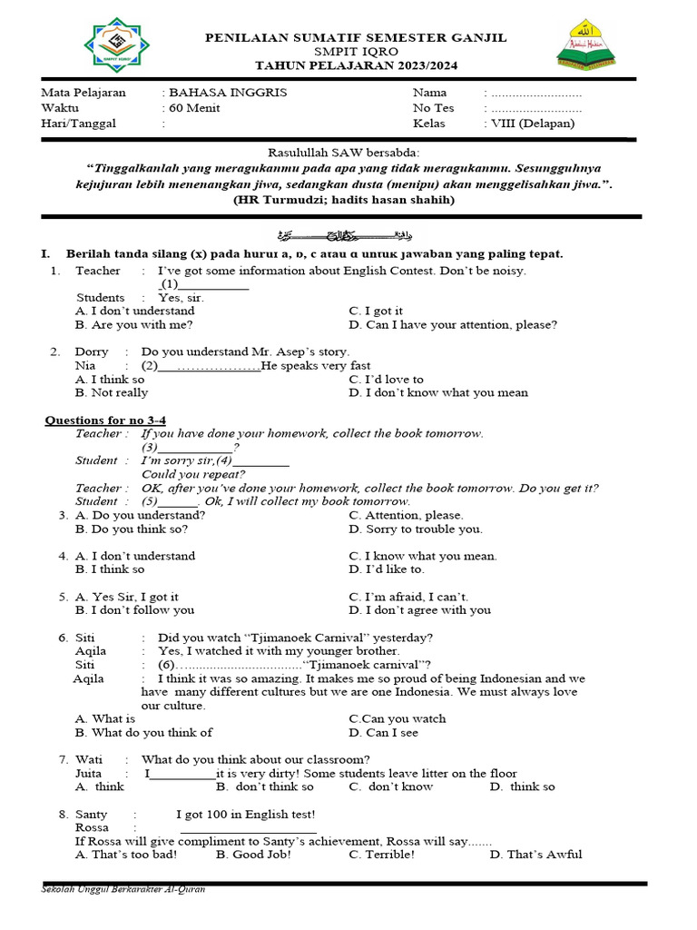 Pas B.ing 8 Smp. | PDF | Language Arts & Discipline