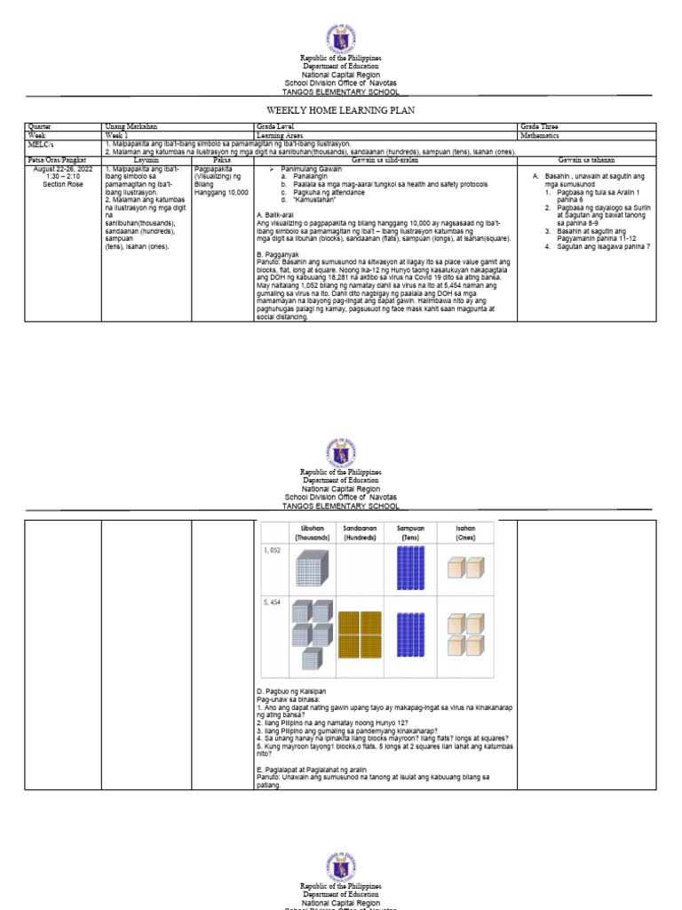 Weekly-Learning-Plan-Week 1-Mathematics-Cristy | PDF