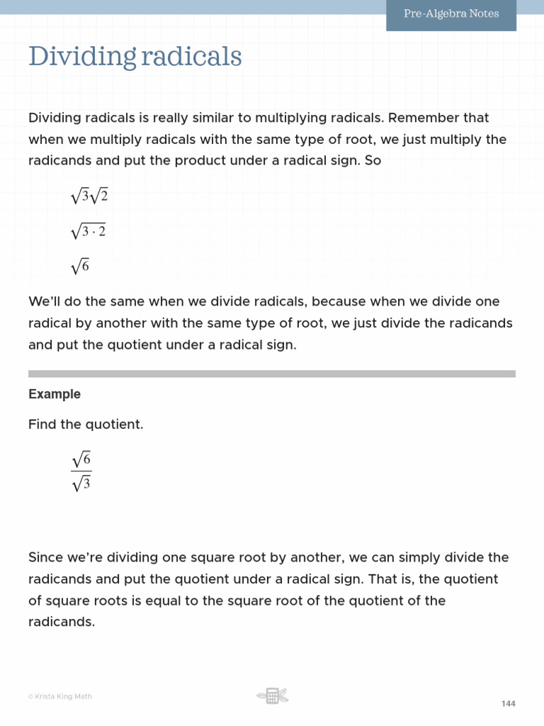 Dividing Radicals | PDF | Elementary Mathematics | Division (Mathematics)