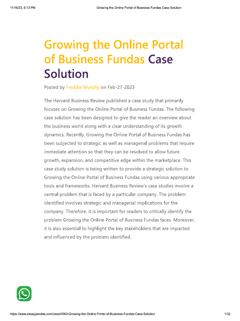Growing The Online Portal of Business Fundas Case Solution | PDF