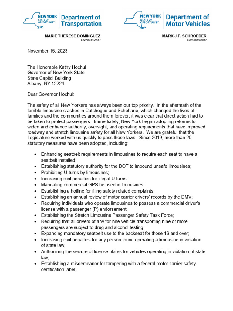 DOT_DMV Limousine Task Force Letter | PDF | Department Of Motor ...