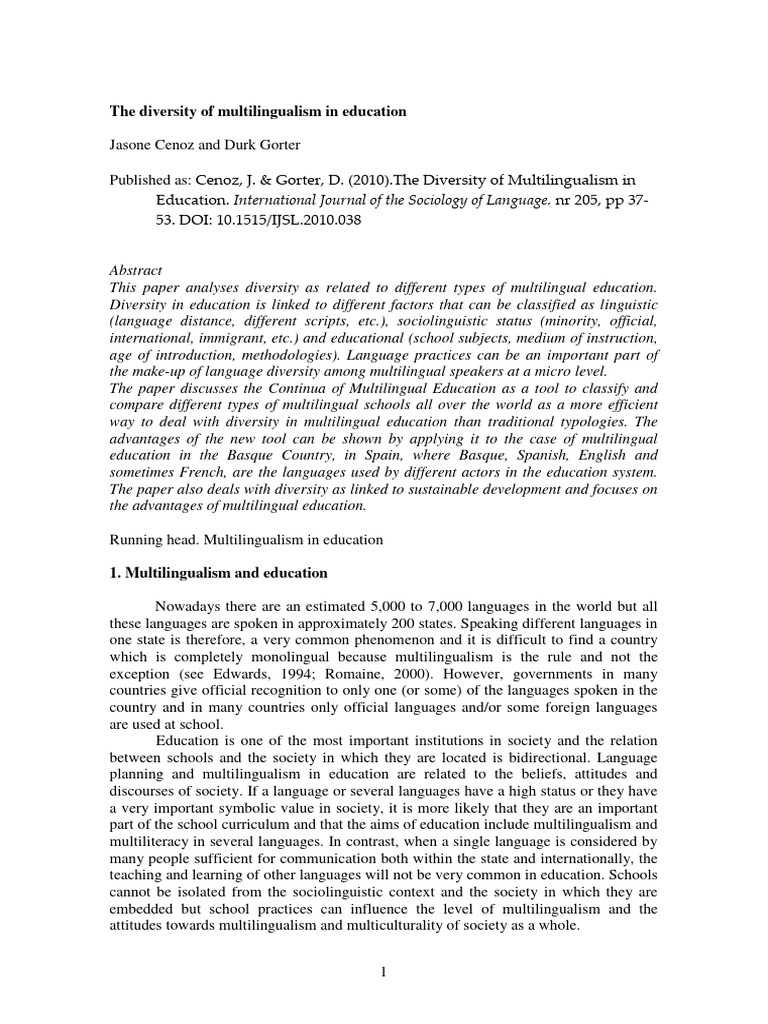5 - CenozGorter2010 The Diversity of Multi Lingualism | PDF ...