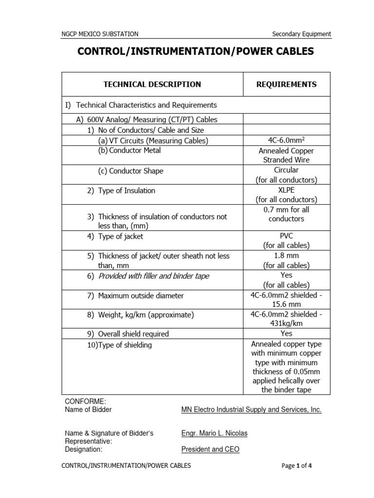 TDS For Control Cables (60587) | PDF | Electrical Conductor | Electric ...
