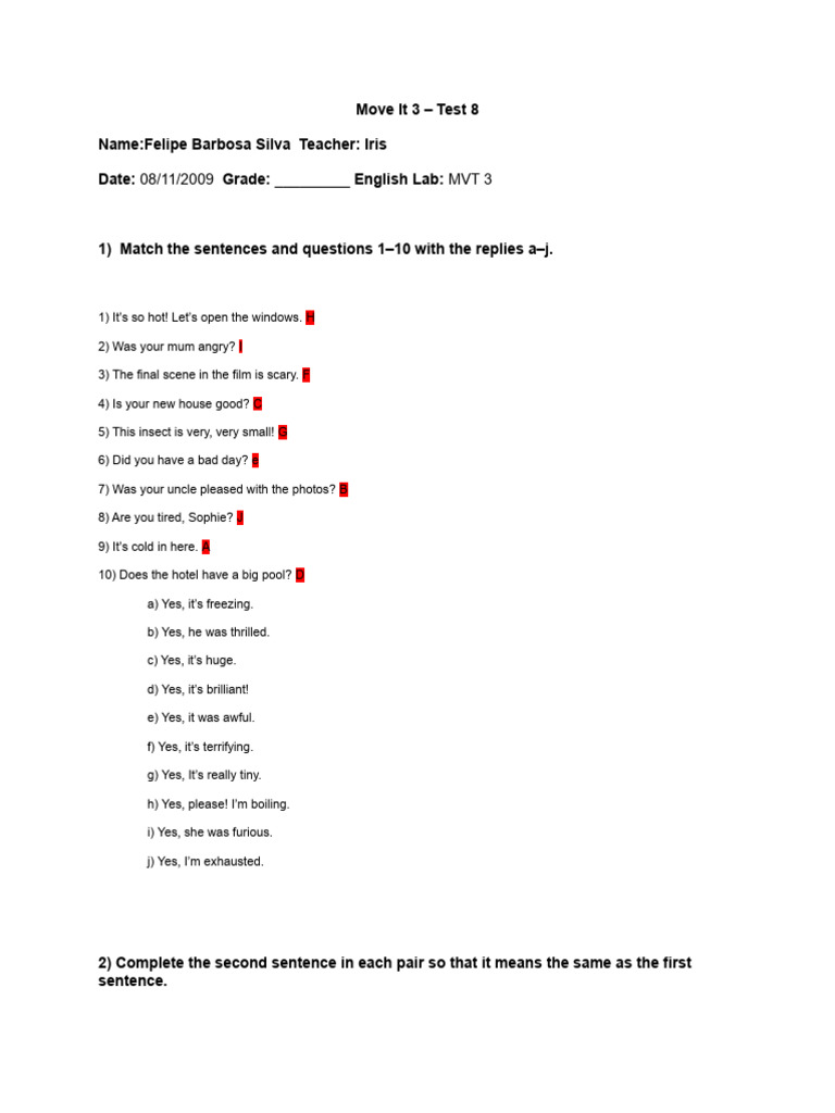 Move It 3-Test-8 | PDF