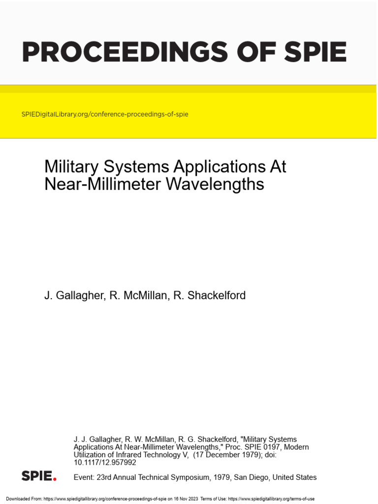 Proceedings of Spie: Military Systems Applications at Near-Millimeter ...