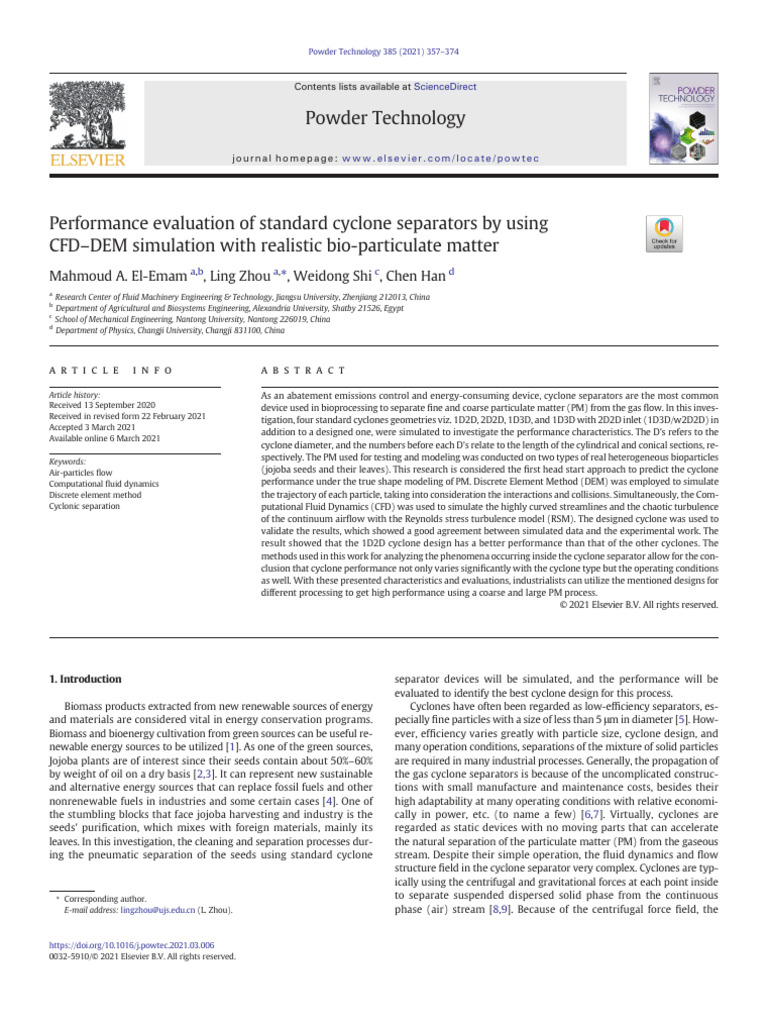 CFD-DEM Cyclone Separator Analysis | PDF | Computational Fluid Dynamics | Force
