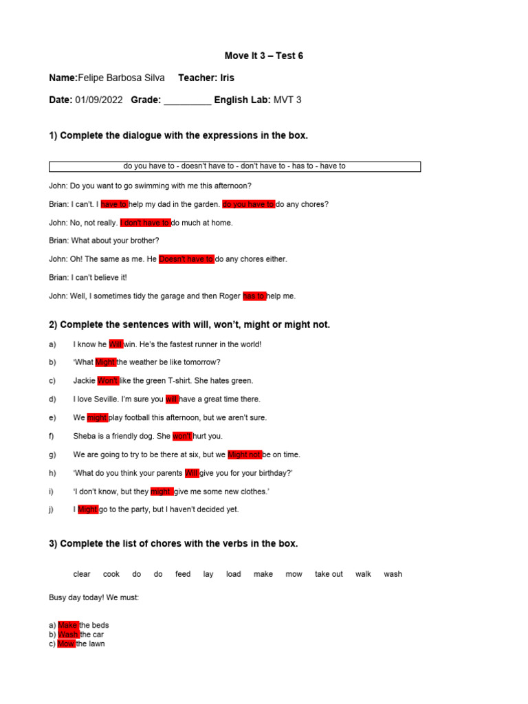 Move It 3-Test-6 | PDF