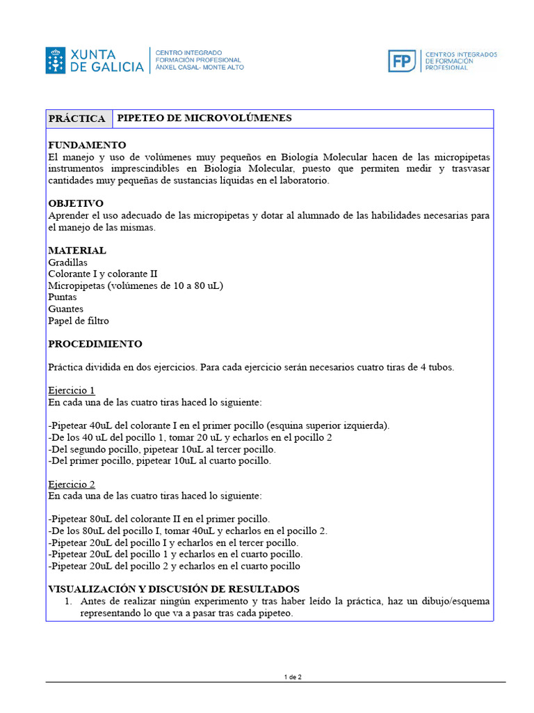Práctica de Pipeteo en Laboratorio | PDF | Ciencia y matemáticas