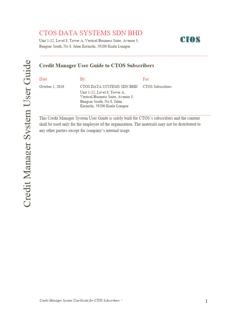 CTOS Credit Manager User Guide | PDF | Password | User (Computing)