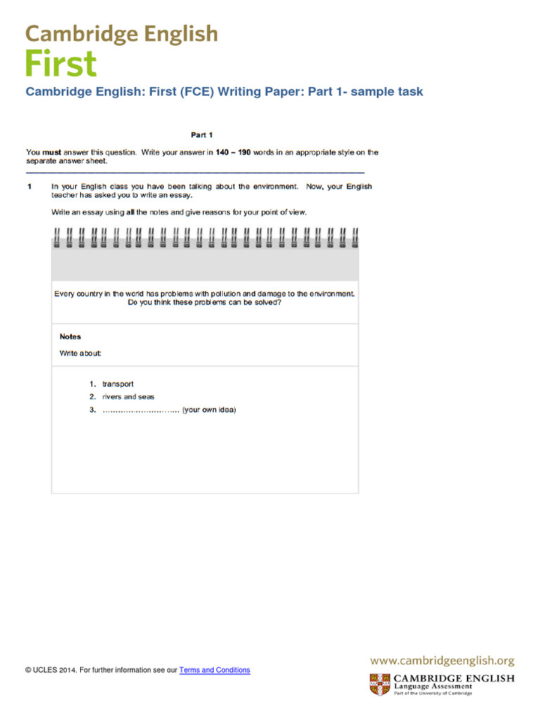 Cambridge English - First (FCE) Writing Part 1-6 | PDF