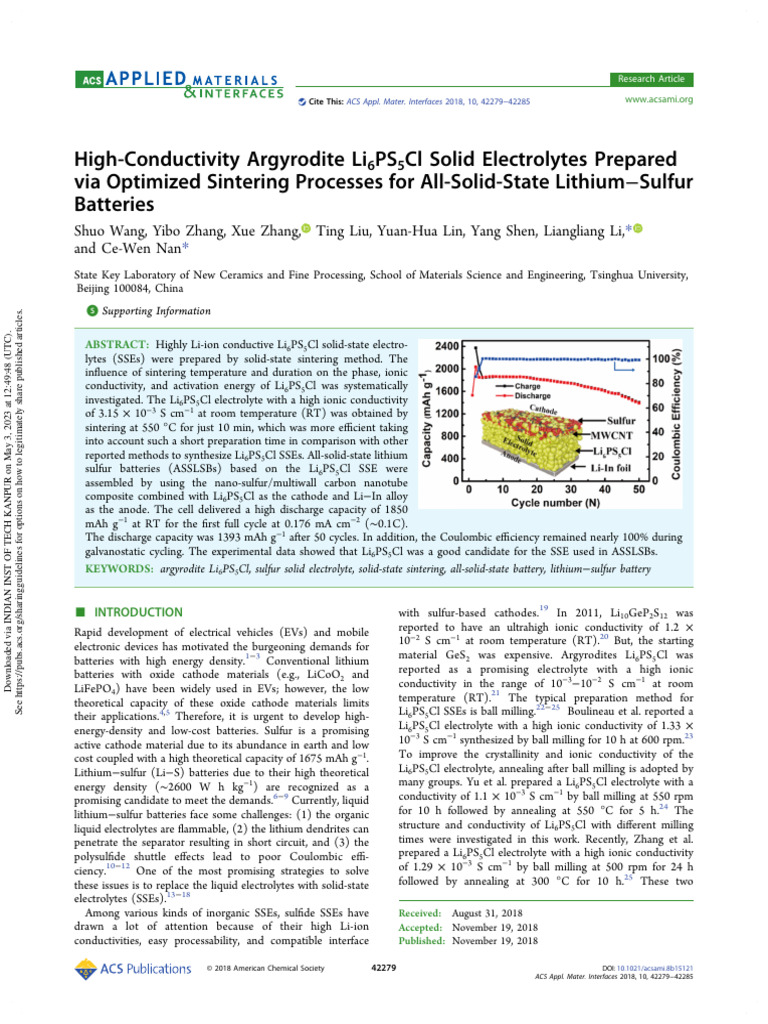 High-Conductivity Argyrodite Li6PS5Cl Solid Electrolytes Prepared | PDF ...